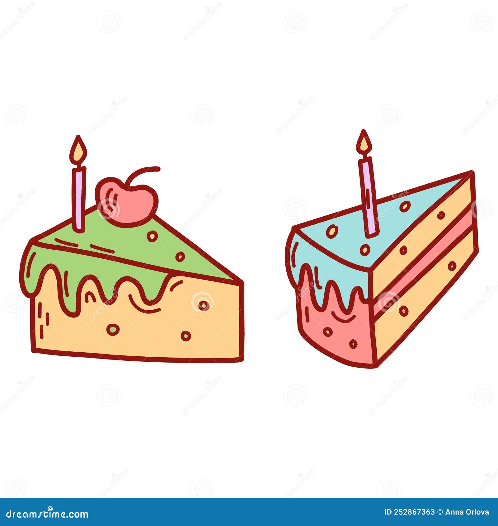 Set of Piece of Cute Cakes. Flat Vector Illustration Stock Vector ...