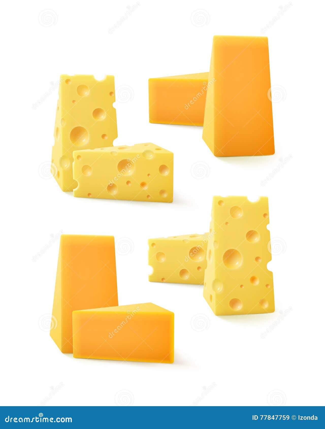 Set of Pieces Cheddar Swiss Cheese on Background Stock Vector ...