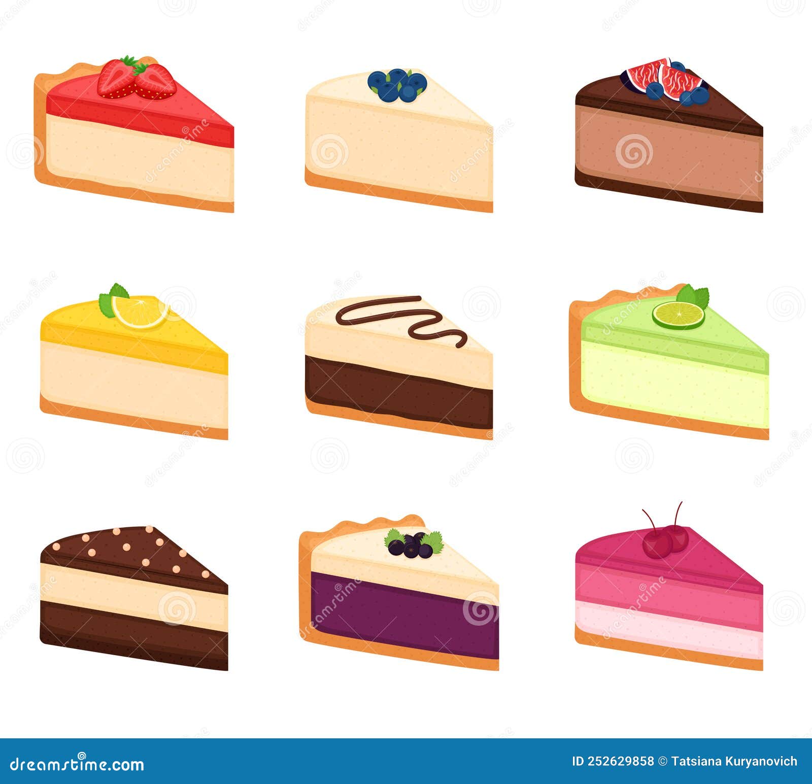 Set Of Pieces Of Cheesecakes. Slices Of Pies Isolated On White ...