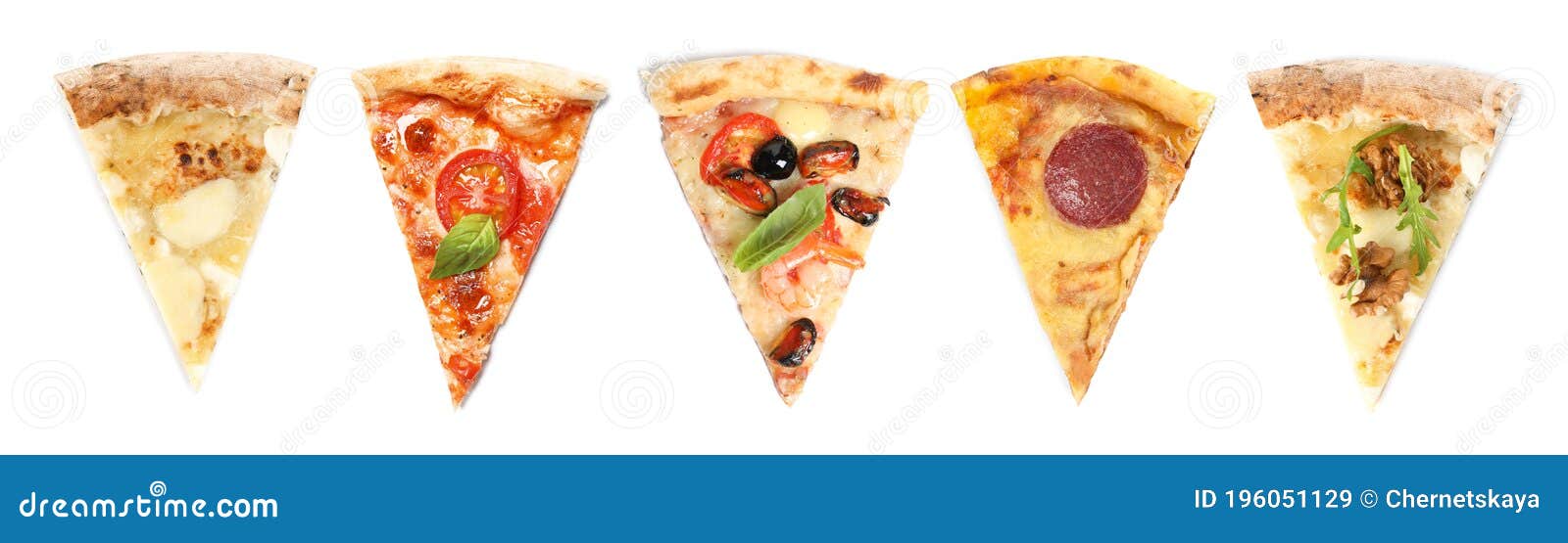 Set with Pieces of Different Pizzas on White Background, Top View ...