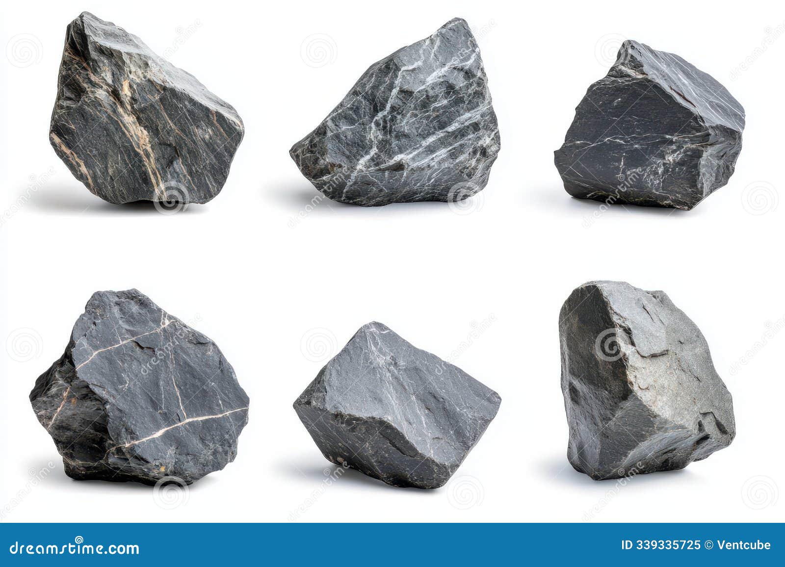 Set of 6 Pieces of Rock Isolated in White Background Stock Illustration ...