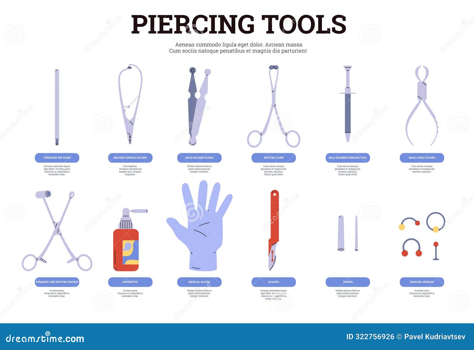 A Set of Piercing Tools in Vector Format for Studios. Stock ...