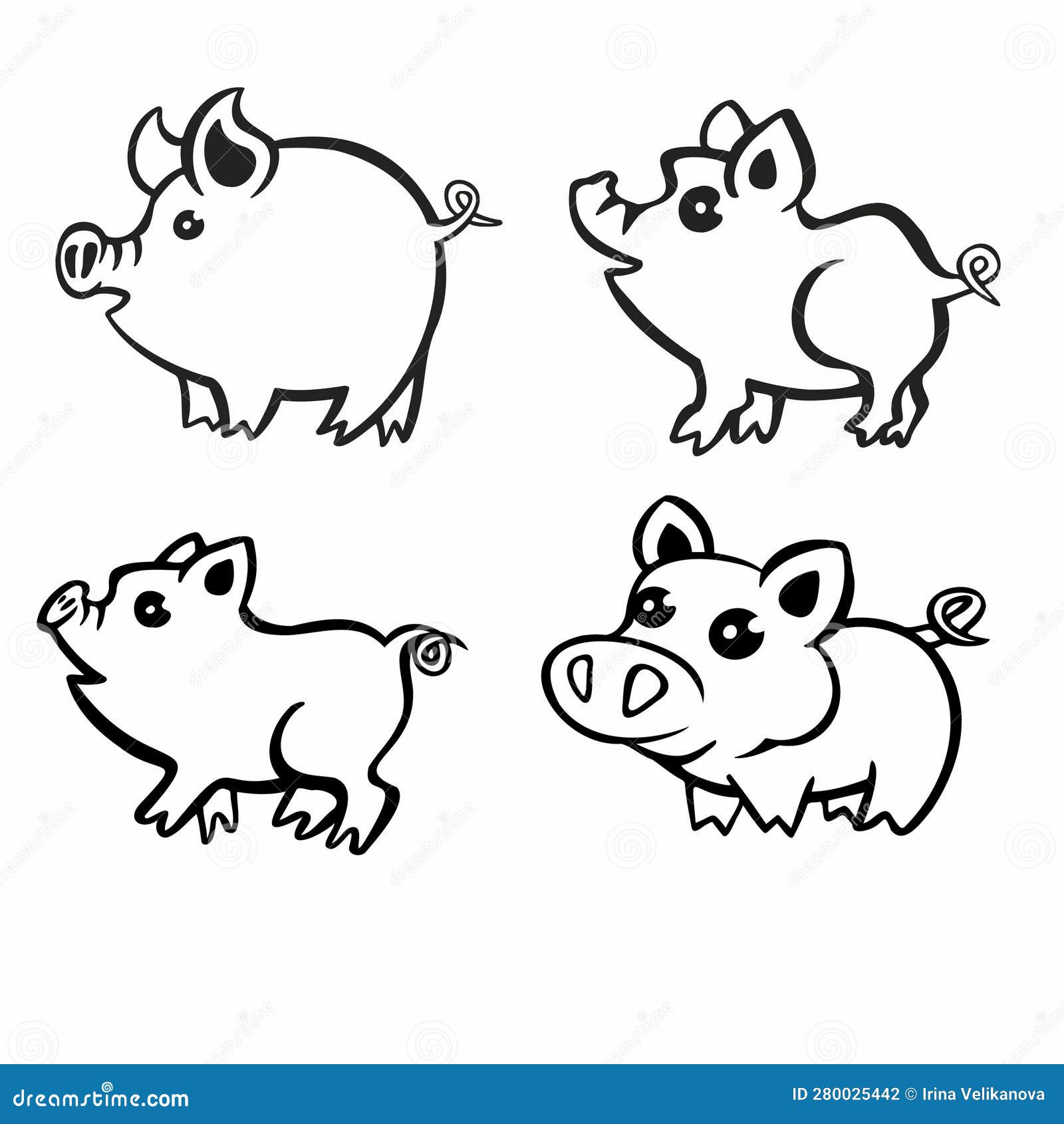 Set of Pig, Piglet, Line, Vector Illustration Stock Vector ...