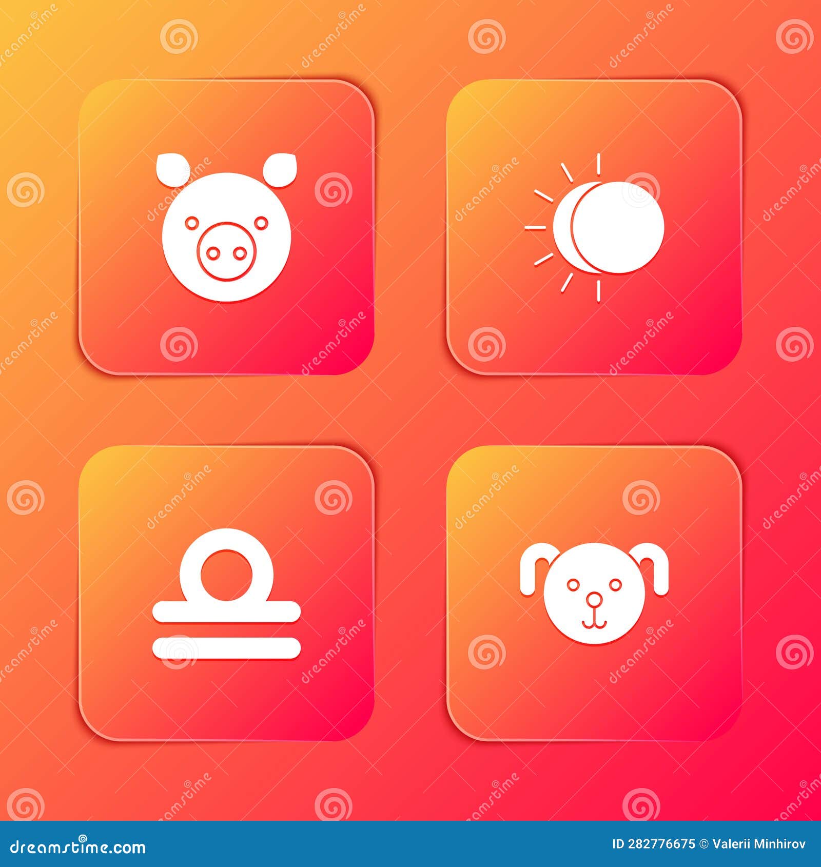 Set Pig Zodiac, Eclipse of the Sun, Libra and Dog Icon. Vector Stock ...