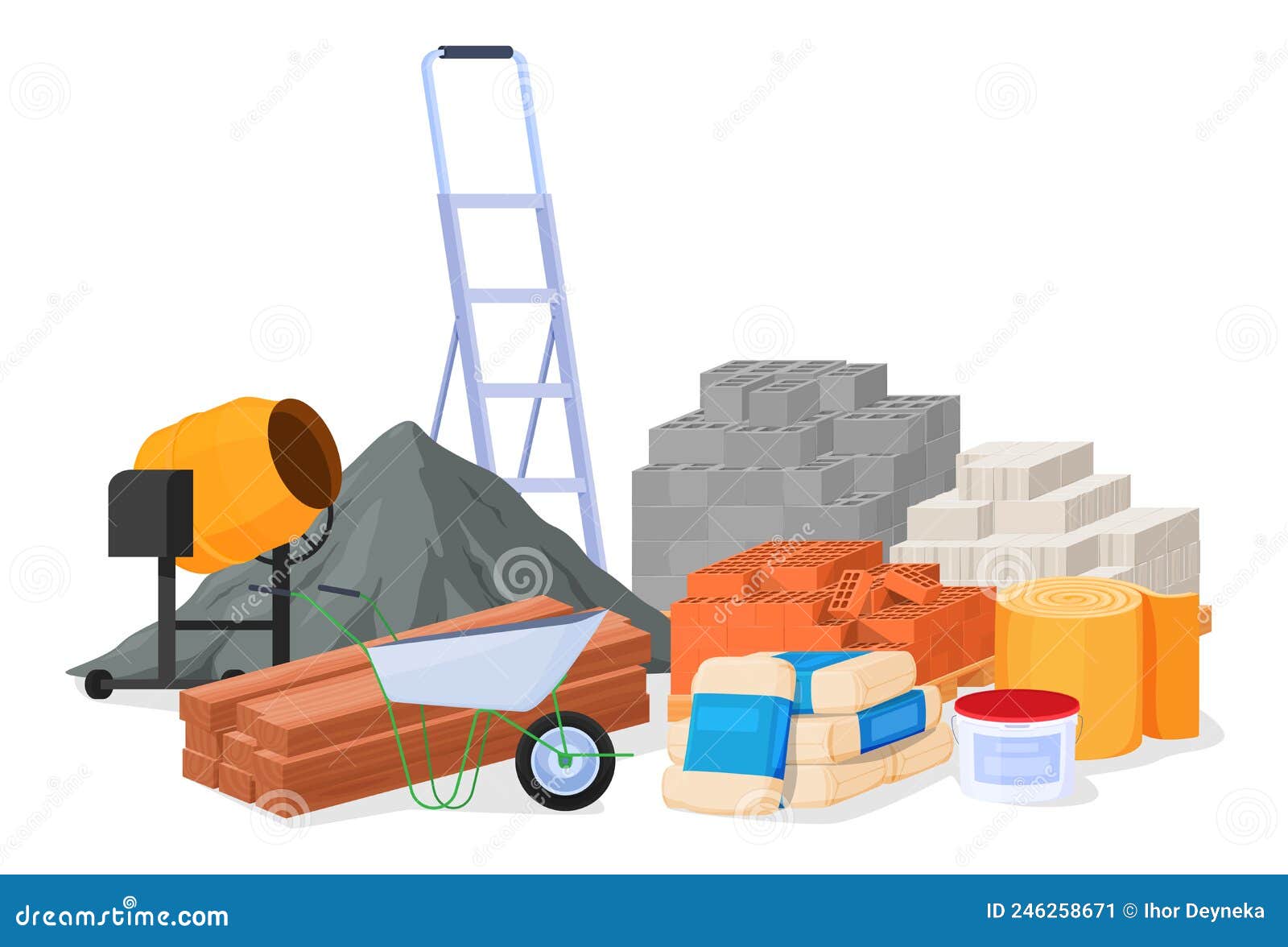 Set Of Piles Of Building Materials. Loose Building Materials Board ...