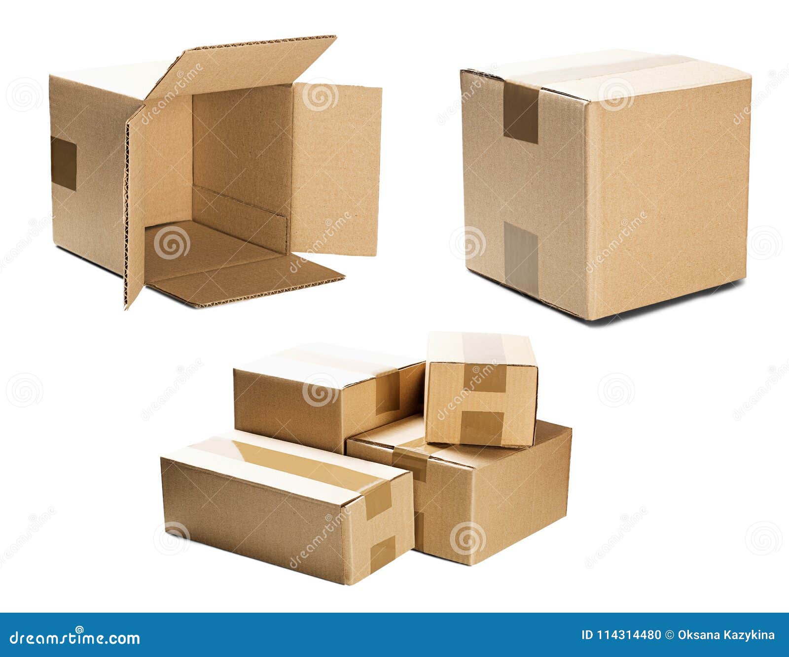 Set Piles of Cardboard Boxes on Isolated White Background. Parcel with ...