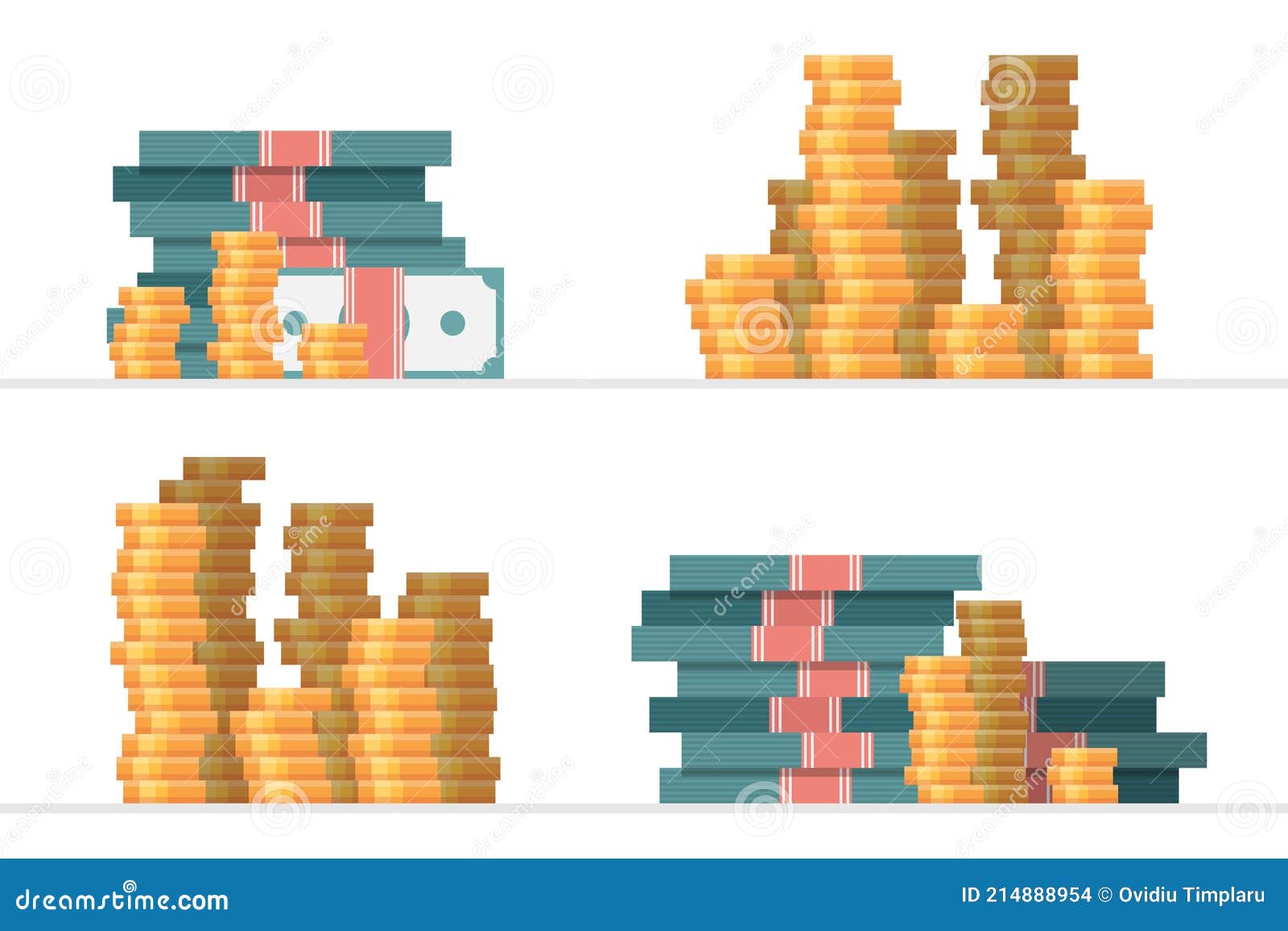 Set of Piles of Money Vector Illustration Stock Vector - Illustration ...