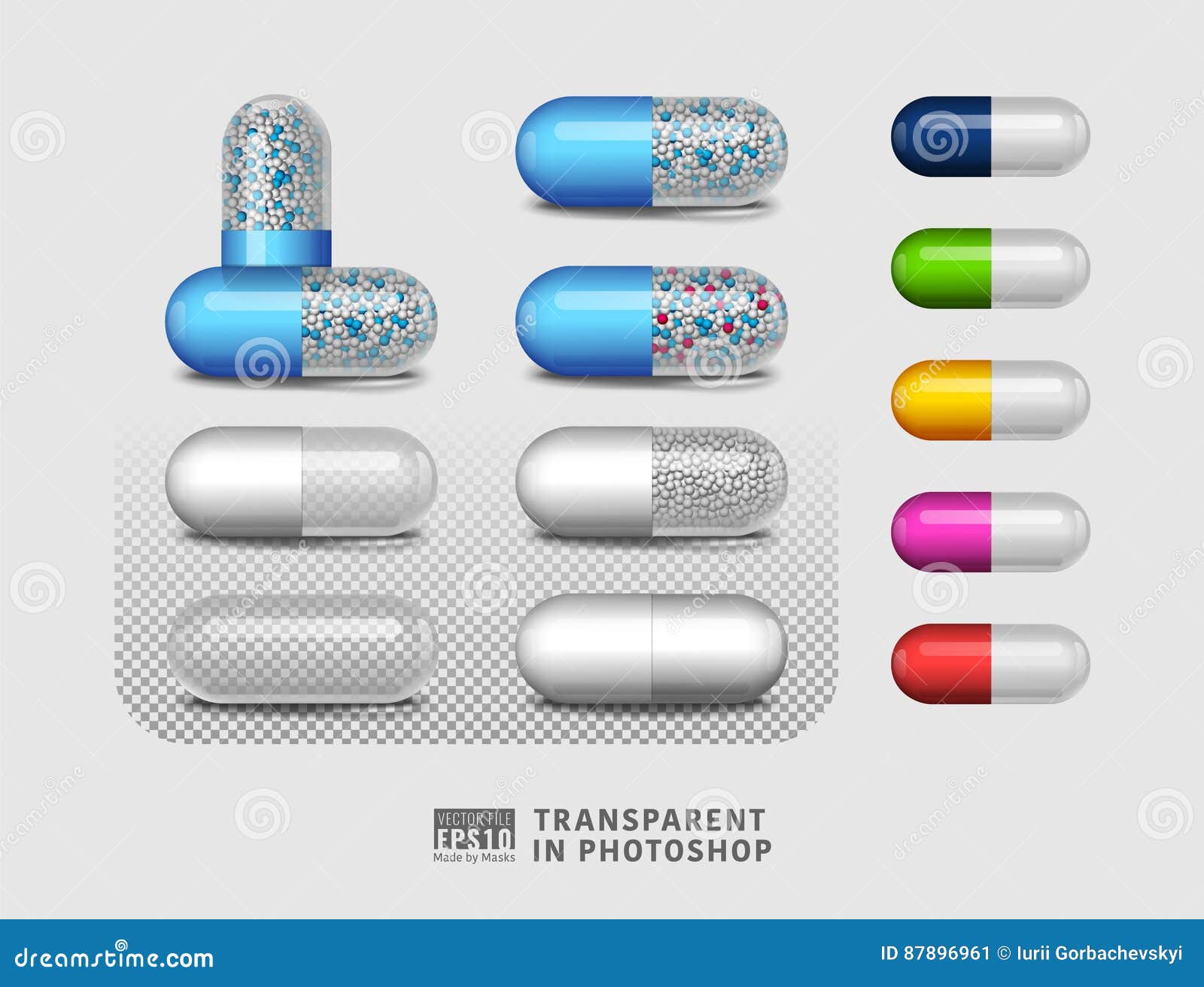 Set of Pill Drug on Transparent Background Stock Vector - Illustration ...
