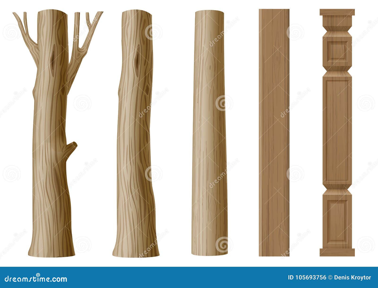 Set of pillars of wood stock illustration. Illustration of facade ...
