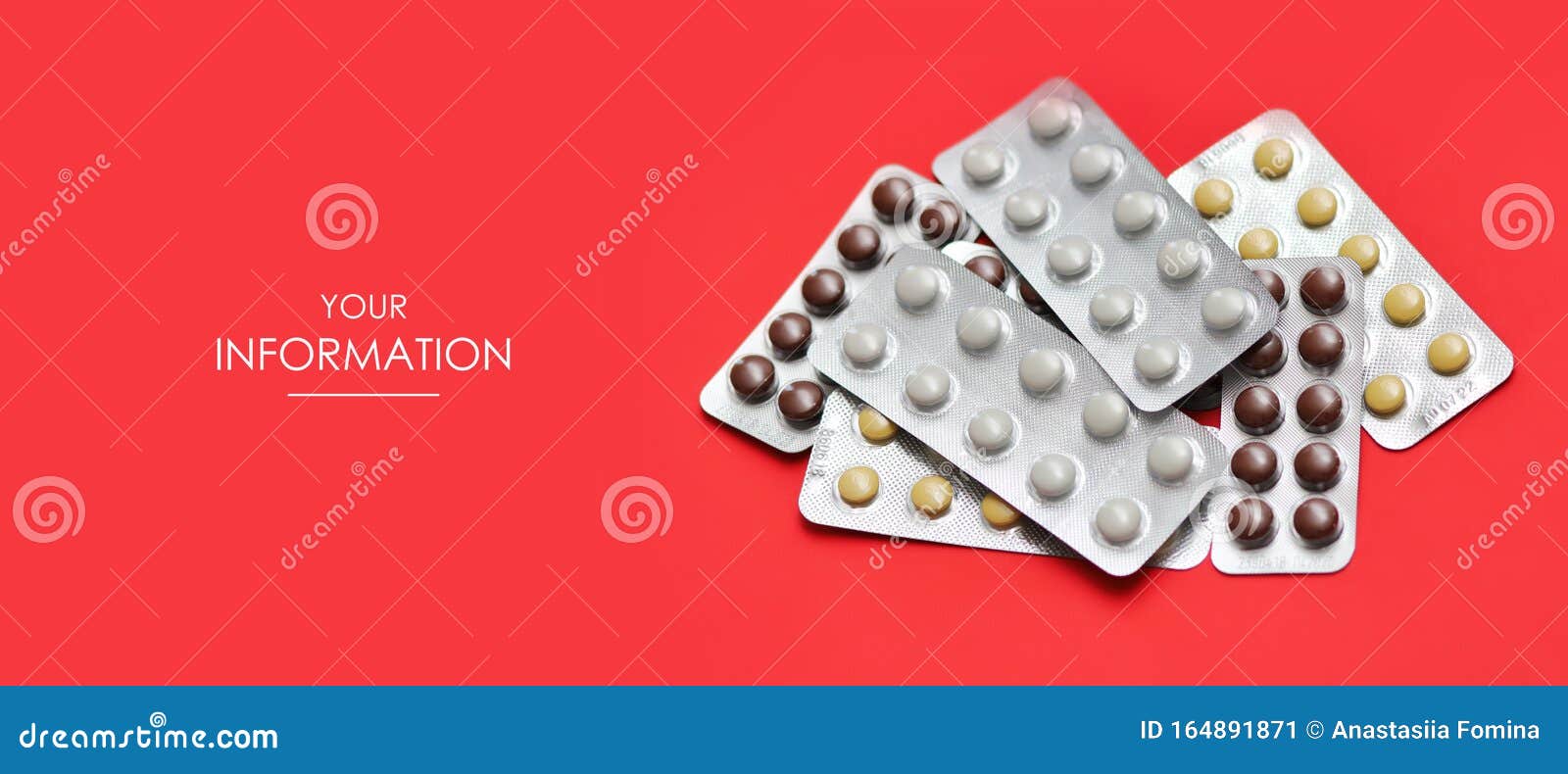 Set of Pills Blisters on Red Background. Medical Conception. First Aid ...