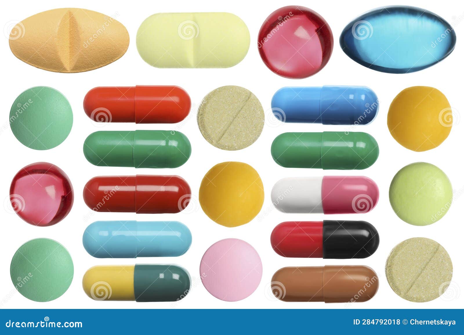 Set of Different Pills Isolated on White Stock Photo - Image of cure ...