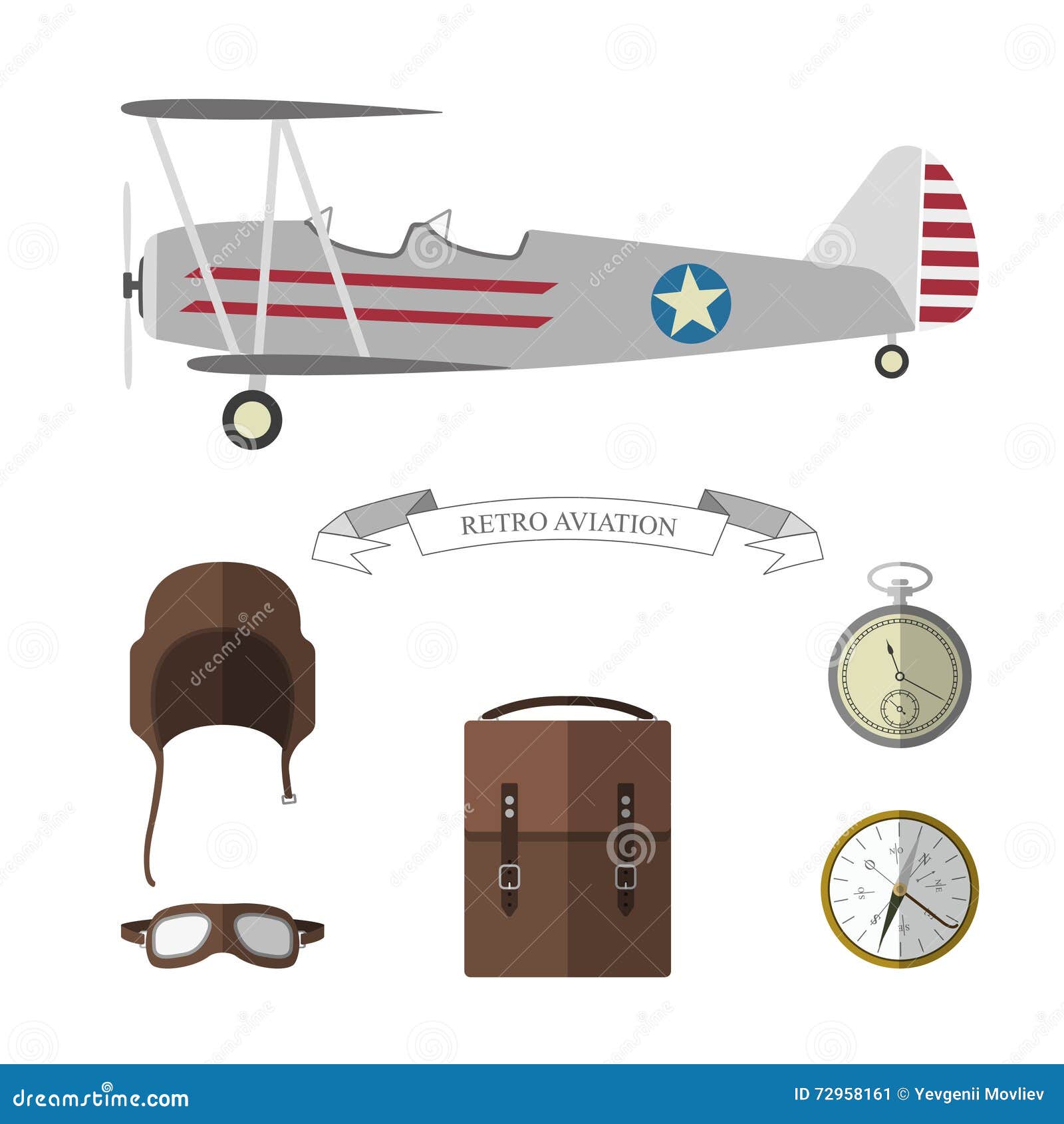 Set of Pilot Objects. Retro Aviation Items Collection Stock Vector ...