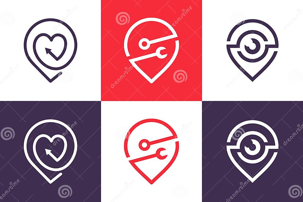 Set of Pin Point Logo Design Element Vector with Creative Concept Stock ...