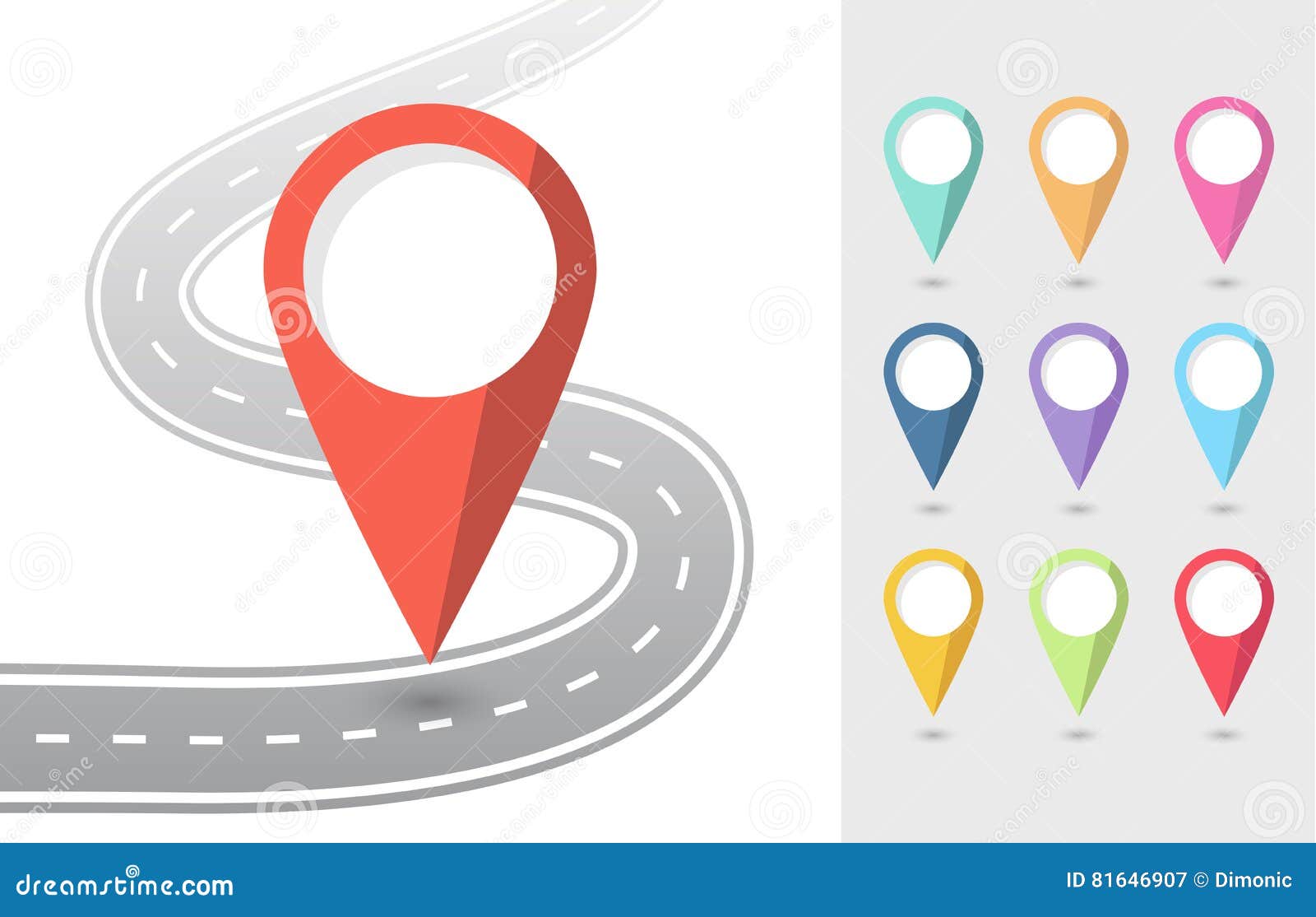 Set of Pin Pointers Flat Icons with Road Stock Vector - Illustration of ...