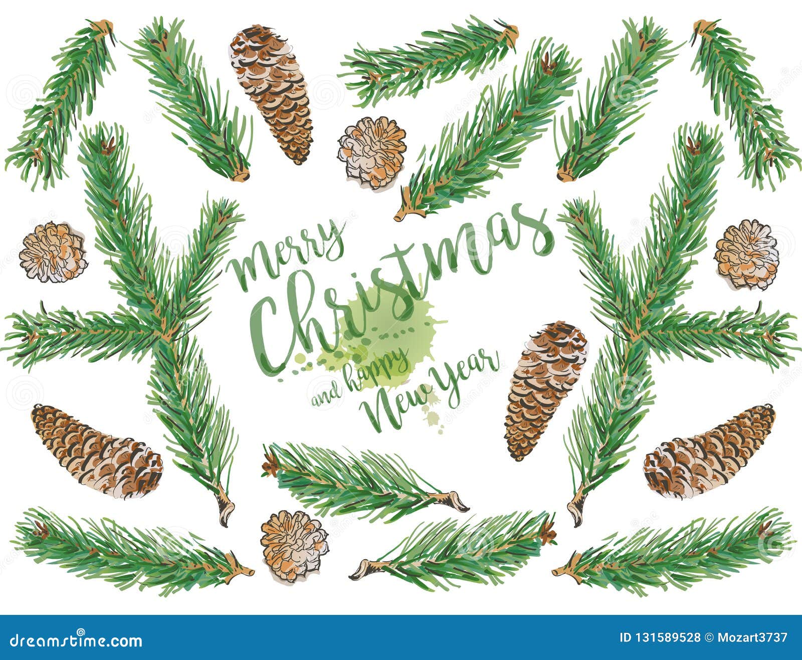 The Set of Pine Branch Tree and Spruce Branch Elements with Cone ...