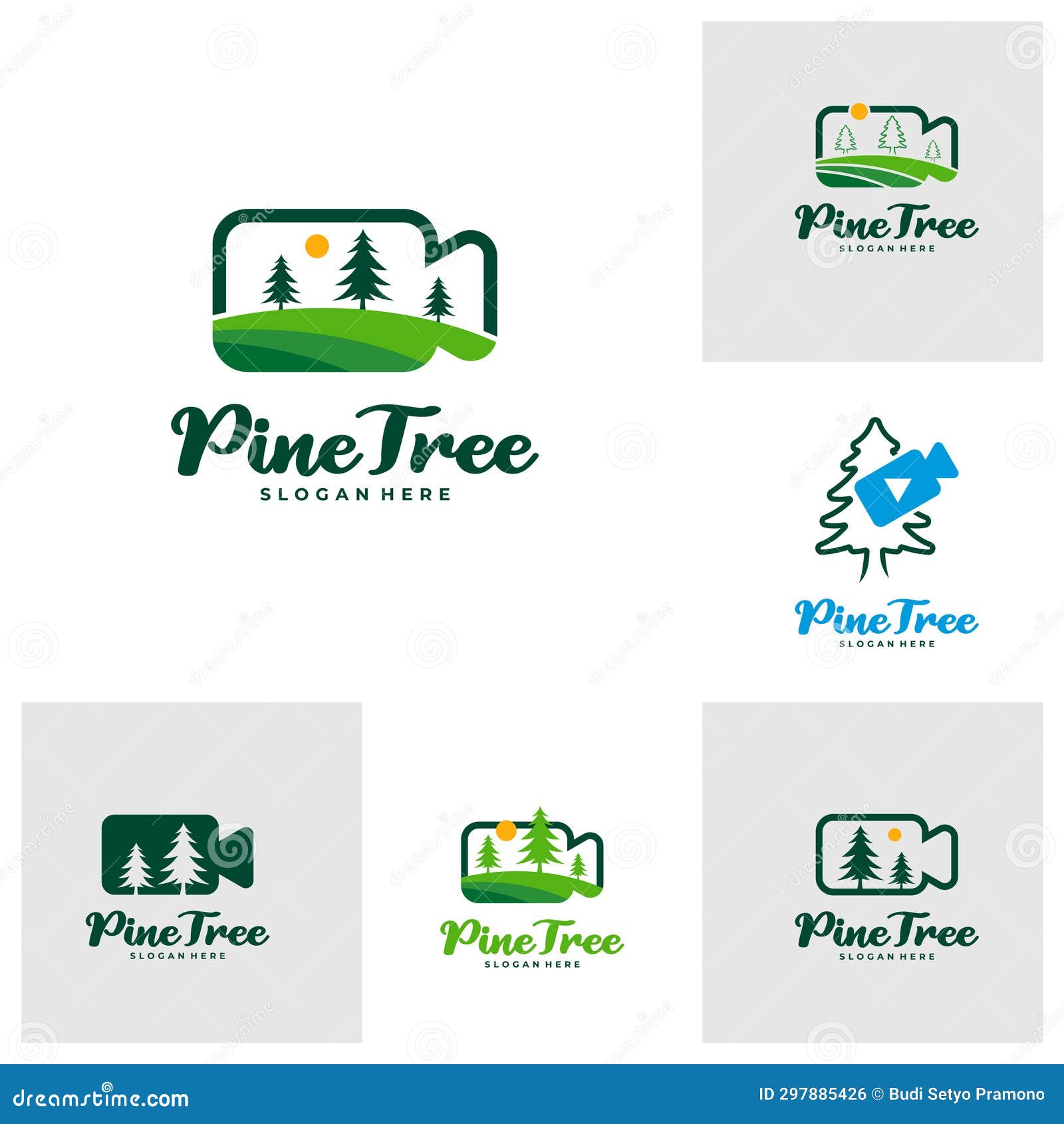 Set of Pine Tree with Camera Logo Design Vector. Creative Pine Tree ...