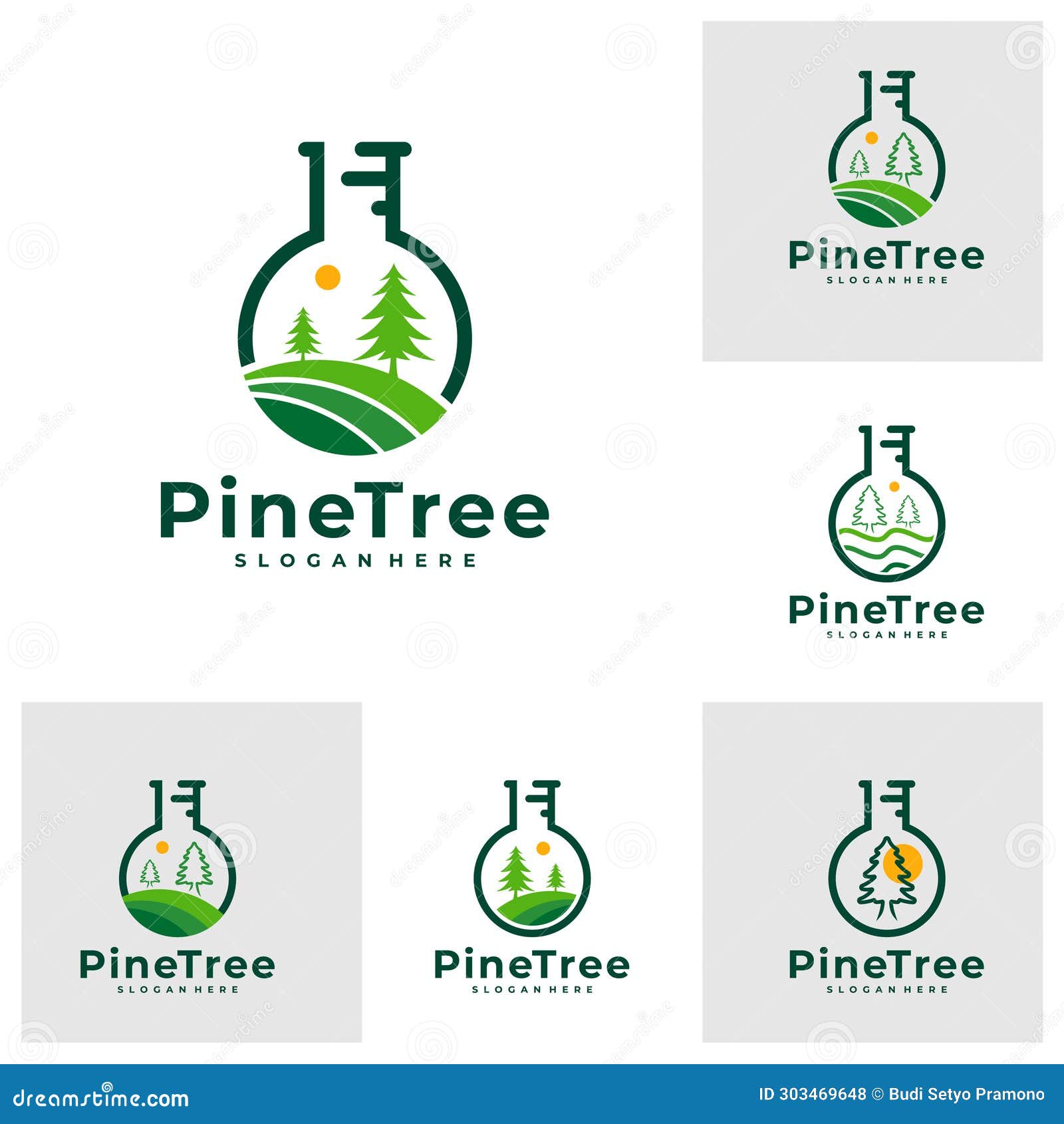 Set of Pine Tree with Lab Logo Design Vector. Creative Pine Tree Logo ...