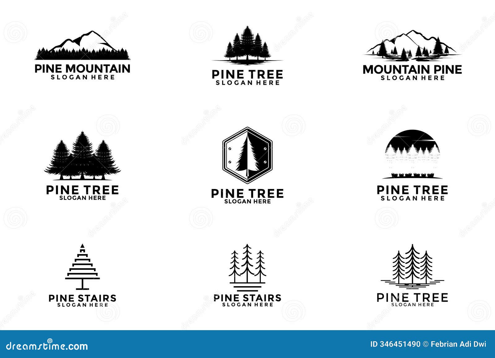 Set of Pine Tree Logo Icon Design Illustration Vector, Evergreen Logo ...