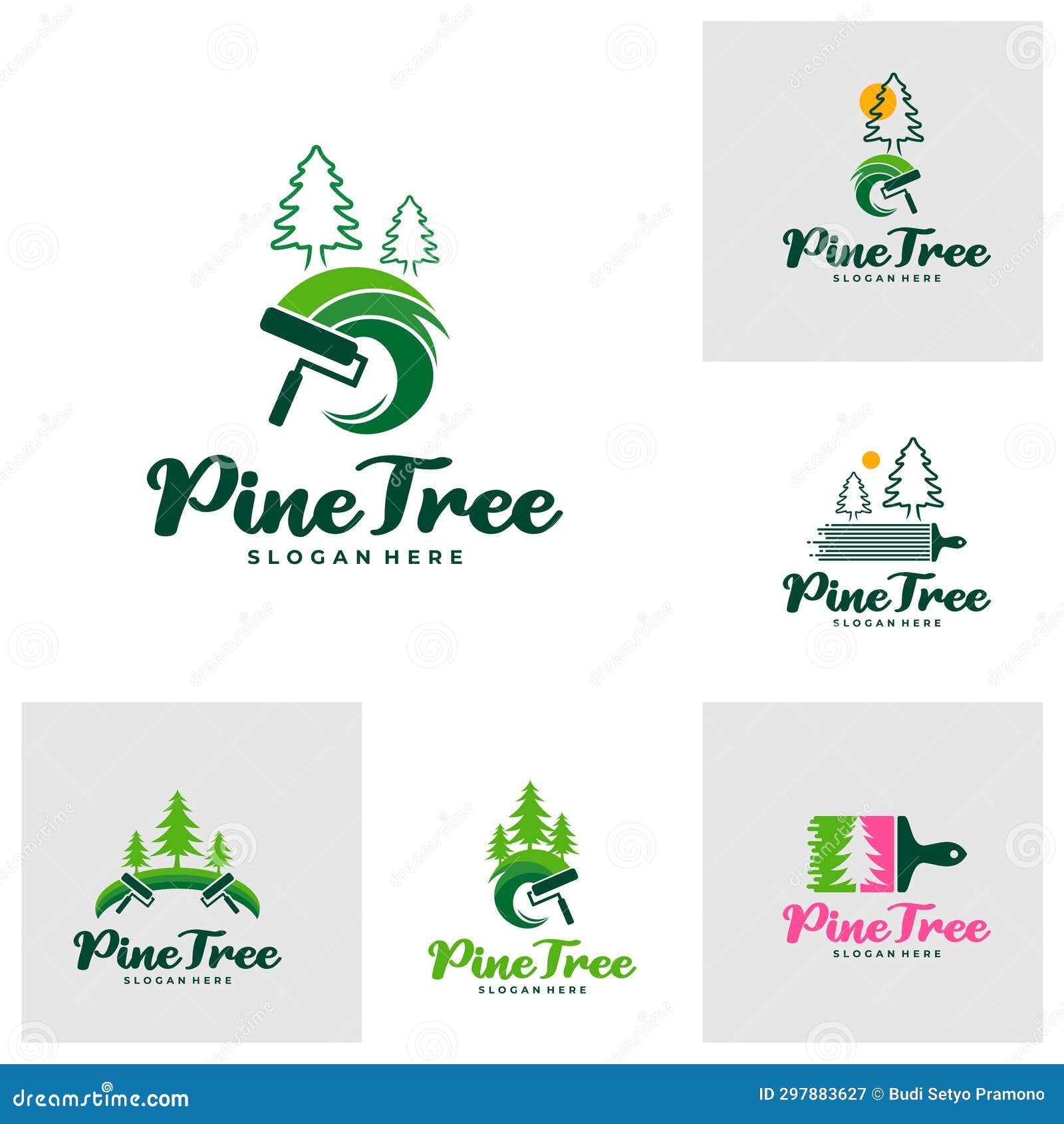 Set of Pine Tree with Paint Logo Design Vector. Creative Pine Tree Logo ...