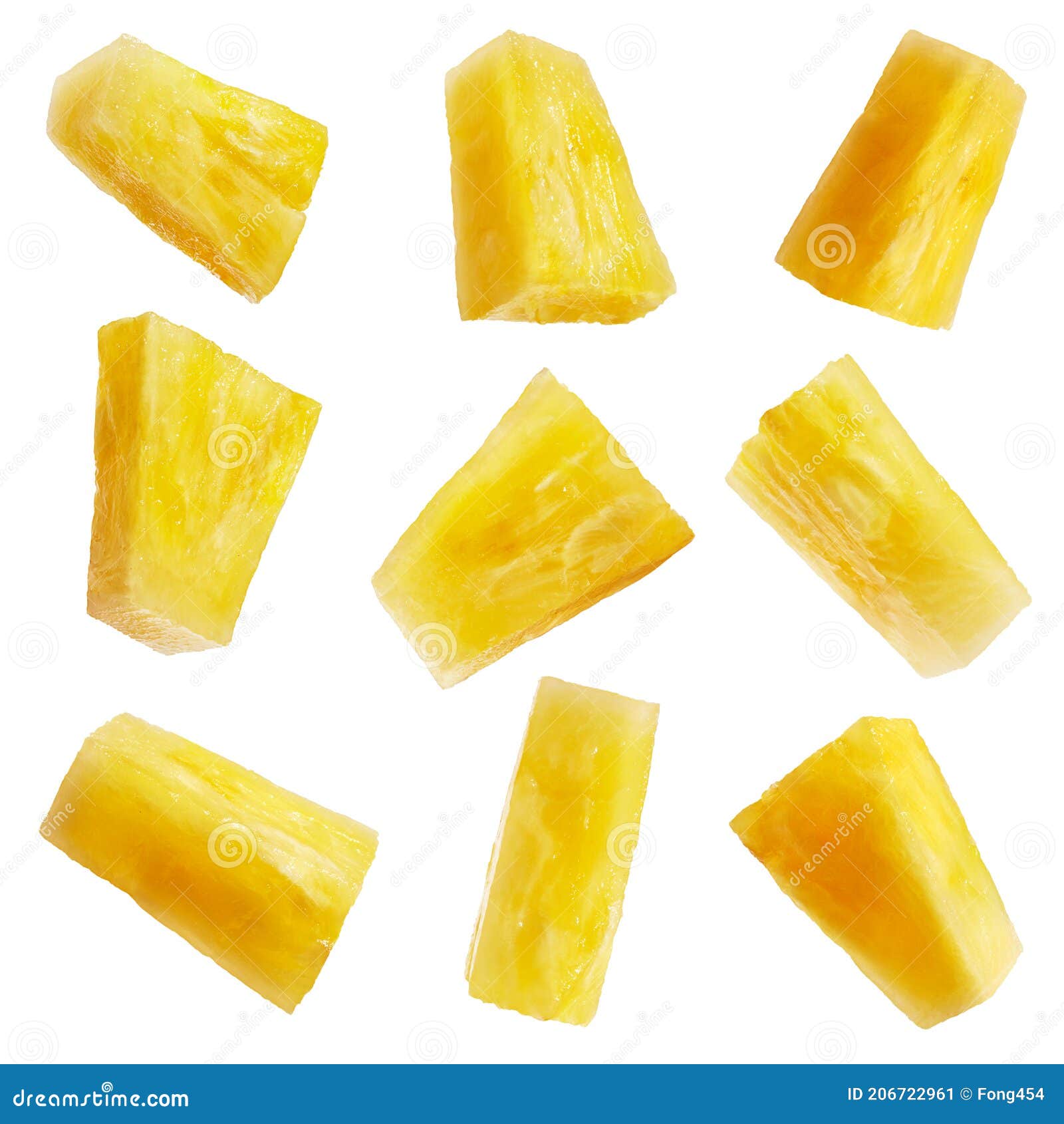 Set of Pineapple Chunks or Pineapple Slices Isolated on White Stock ...