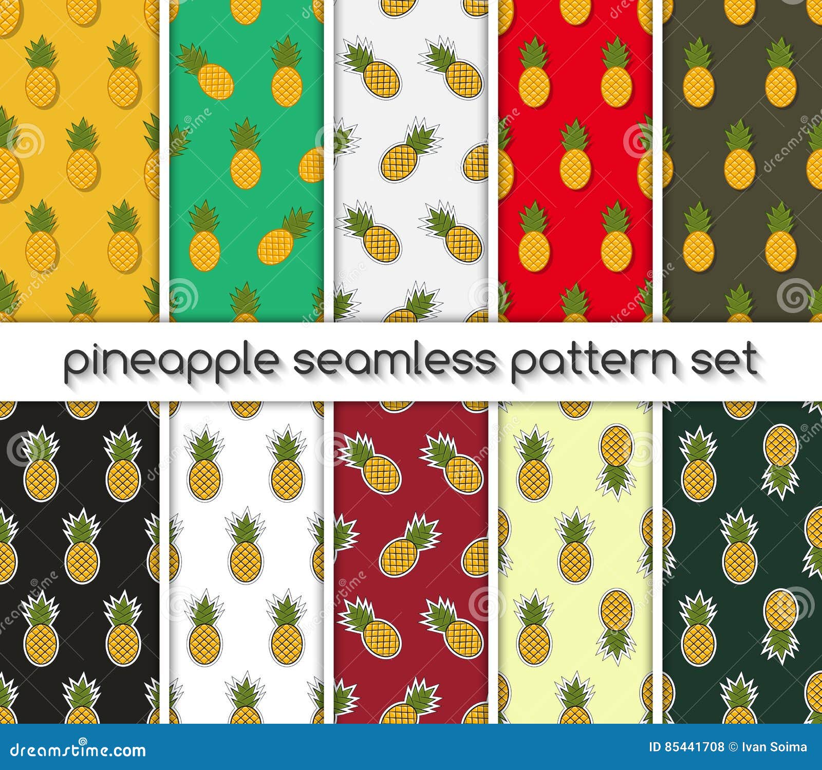 Set with Pineapple Pattern, Seamless Texture, Wallpaper. Stock ...