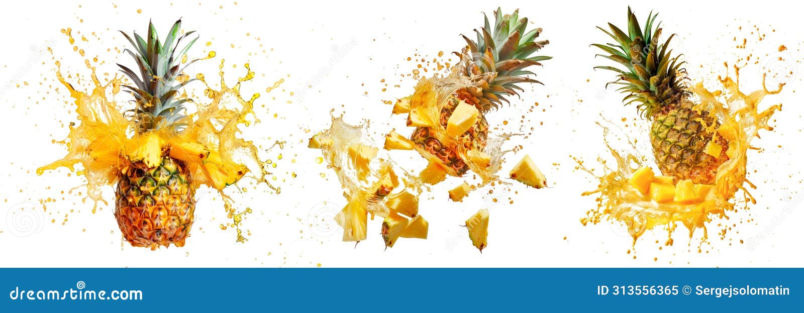 Set of Pineapples Exploding and Bursting into Pieces with Juice ...