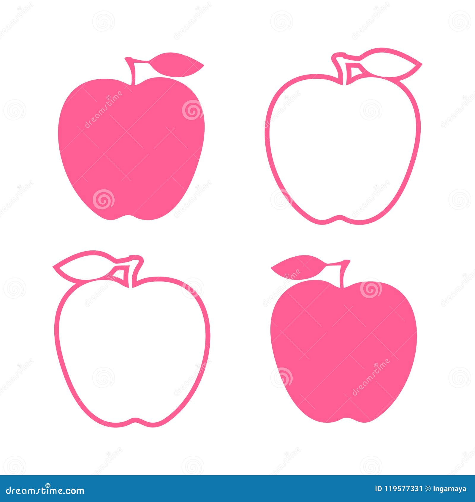 Set Pink Apple Sign. Vector Illustration Isolated Stock Vector ...