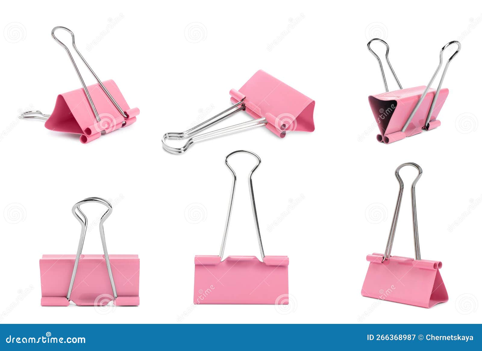 Set with Pink Binder Clips on White Background Stock Image - Image of ...