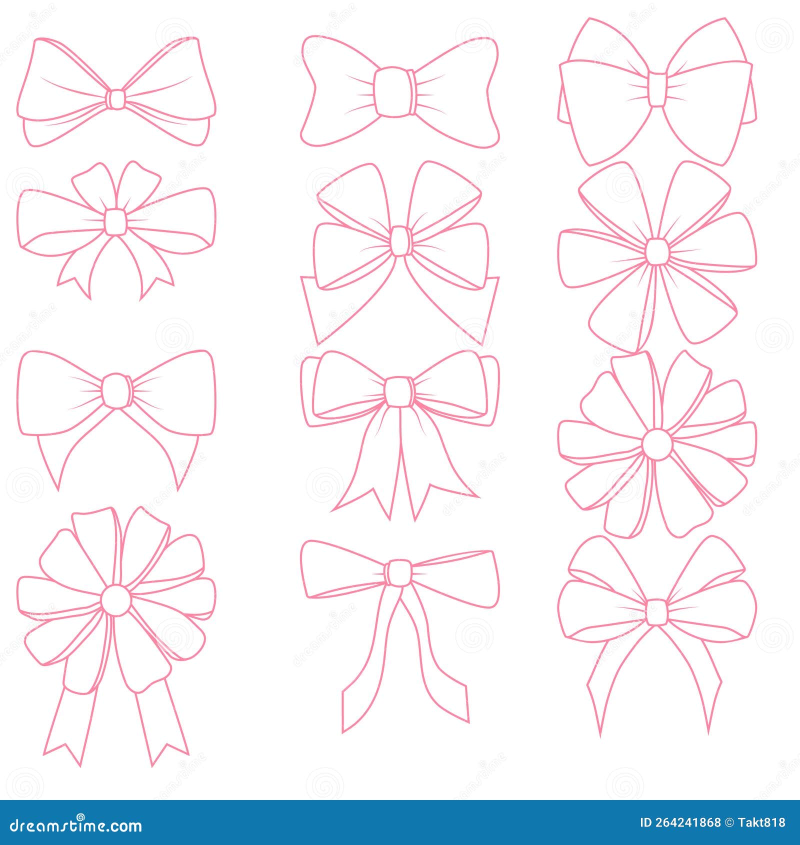 Set of Pink Bow Ribbon Outline of Different Shape Stock Vector ...