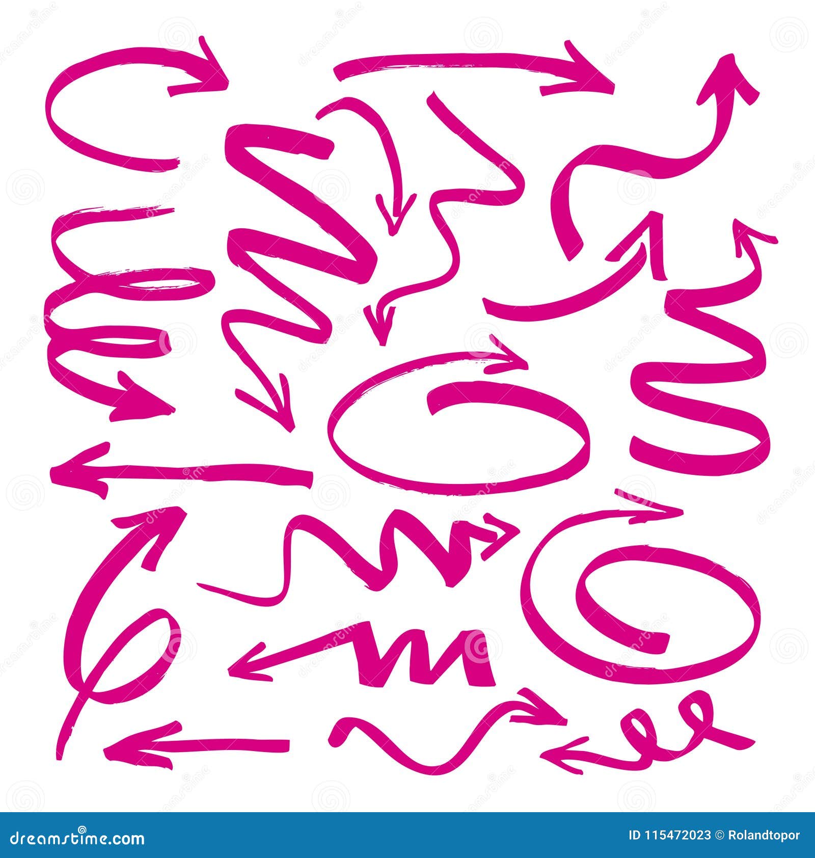 Set of Pink Color Drawing Arrows. Vector Illustration. Stock ...