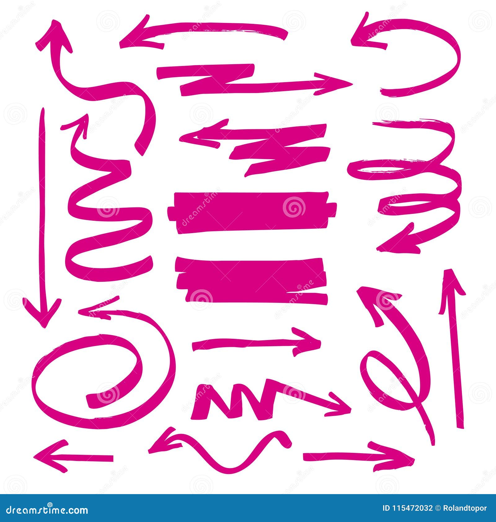 Set of Pink Color Drawing Arrows. Vector Illustration. Stock Vector ...