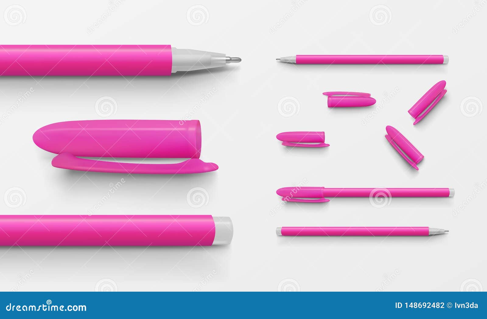 Set of Pink Colored Office Pens and Caps Stock Vector - Illustration of ...