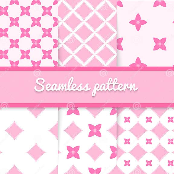 Set of Pink Cute Pattern Light Backgrounds. Stock Illustration ...