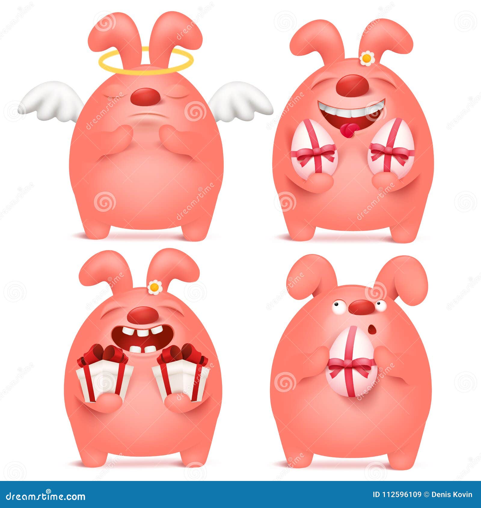 Set of Pink Easter Cartoon Rabbit Characters Stock Illustration ...
