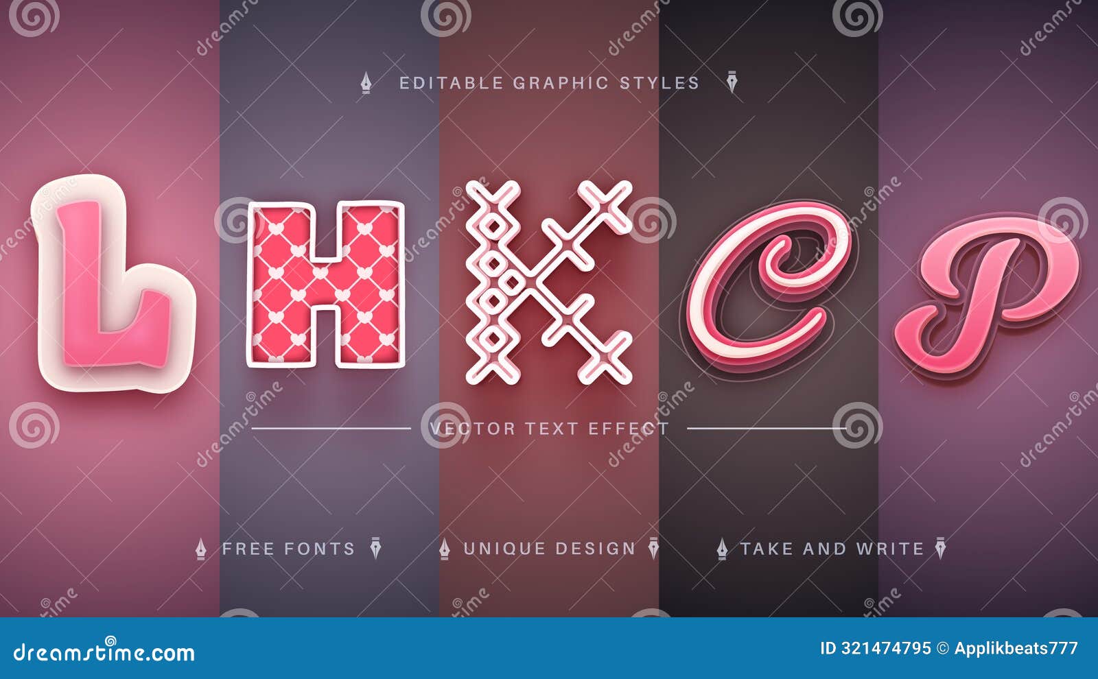 Set 5 Pink Emotions Editable Text Effects, Font Styles Stock Vector - Illustration of styles ...