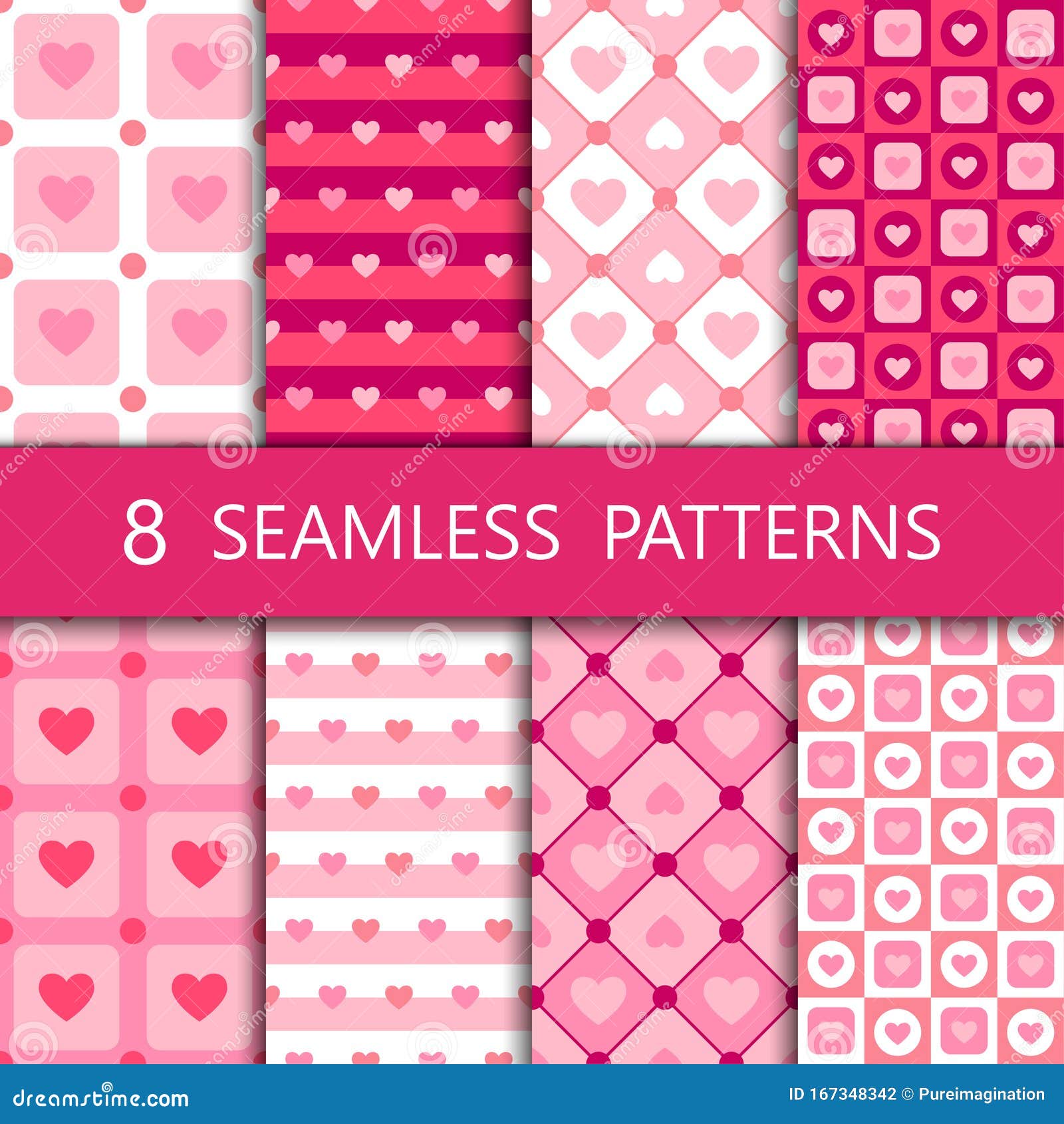 Set of Pink Heart Seamless Pattern Stock Vector - Illustration of card ...