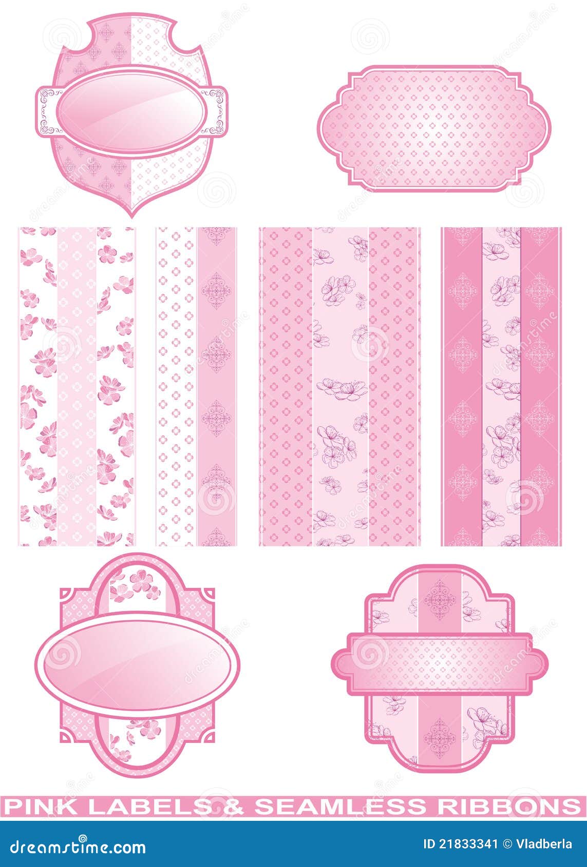 Set of Pink Labels with Seamless Ribbons Stock Vector - Illustration of ...
