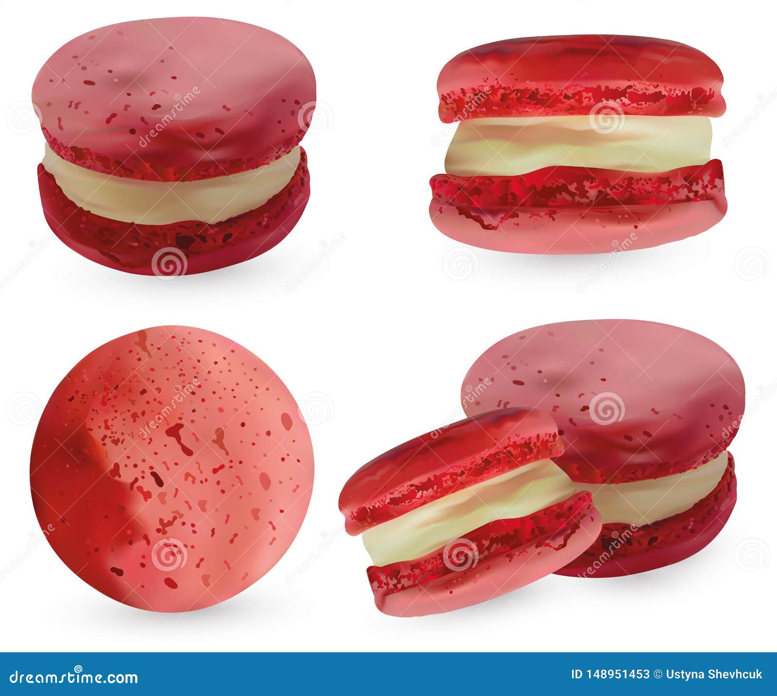 Set Pink Macaroon on White Backround. 3d Realistic Almond Cookies ...