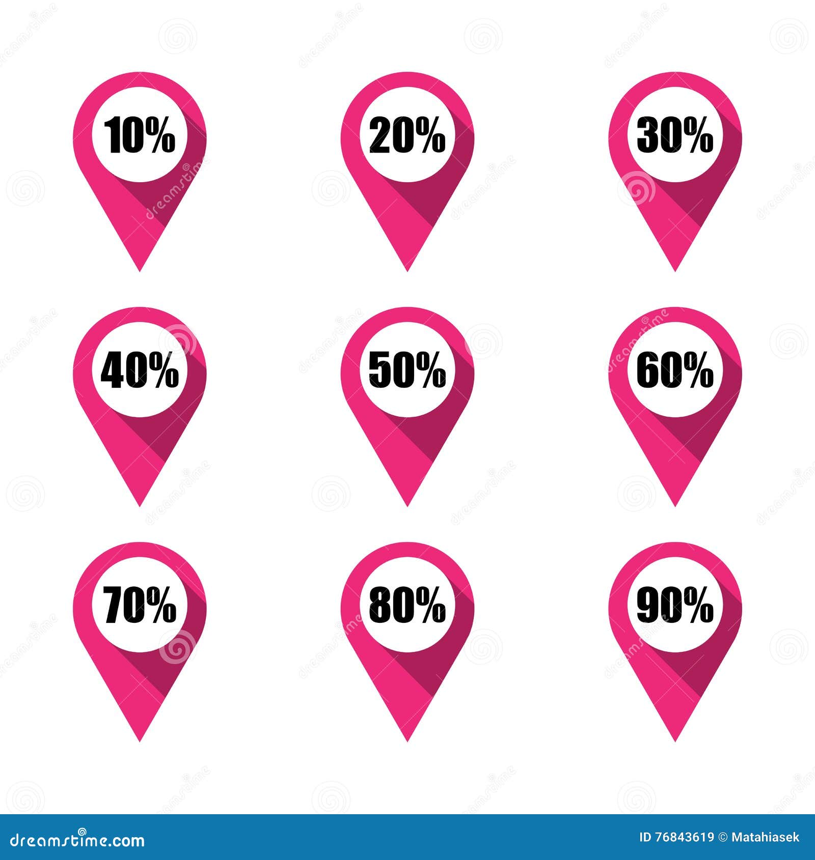 Set of Pink Map Pins with Different Percentage. Isolated Stock Vector ...