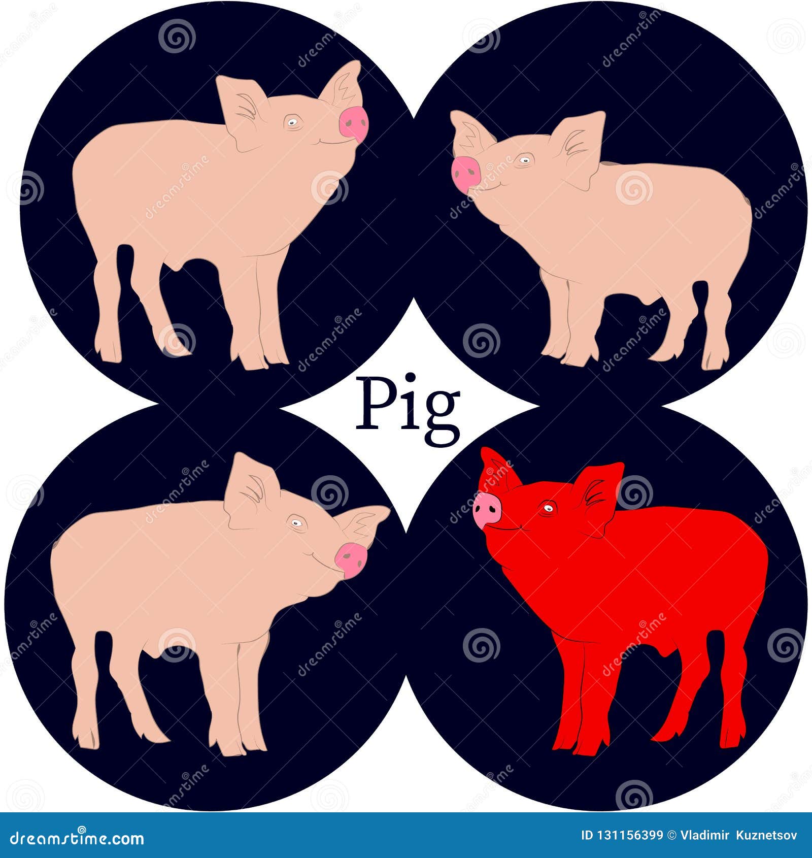 Set of Pink Pig. Round Icon on White Background, Stock Vector ...