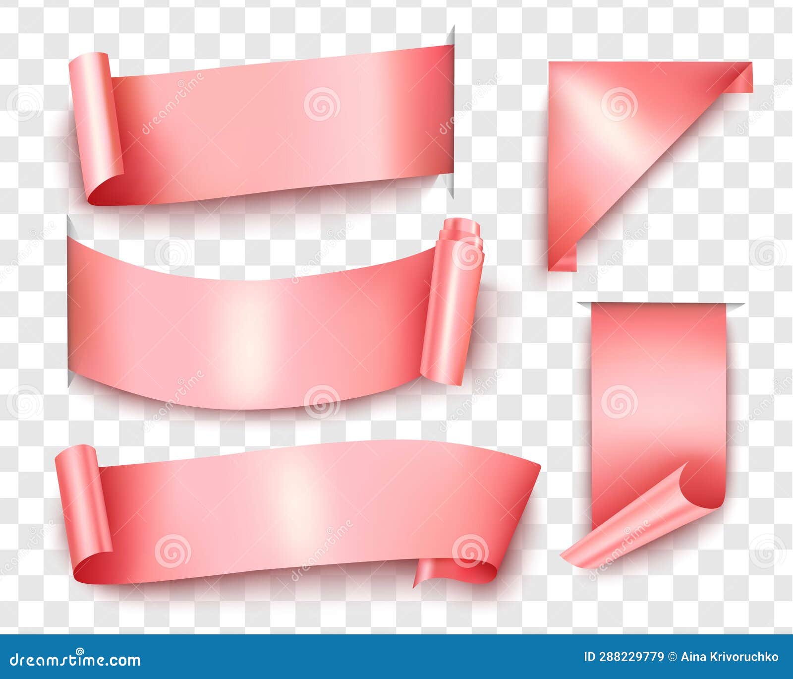 Set of Pink Ribbon Banners. Collection of Scroll Elements. Vector ...
