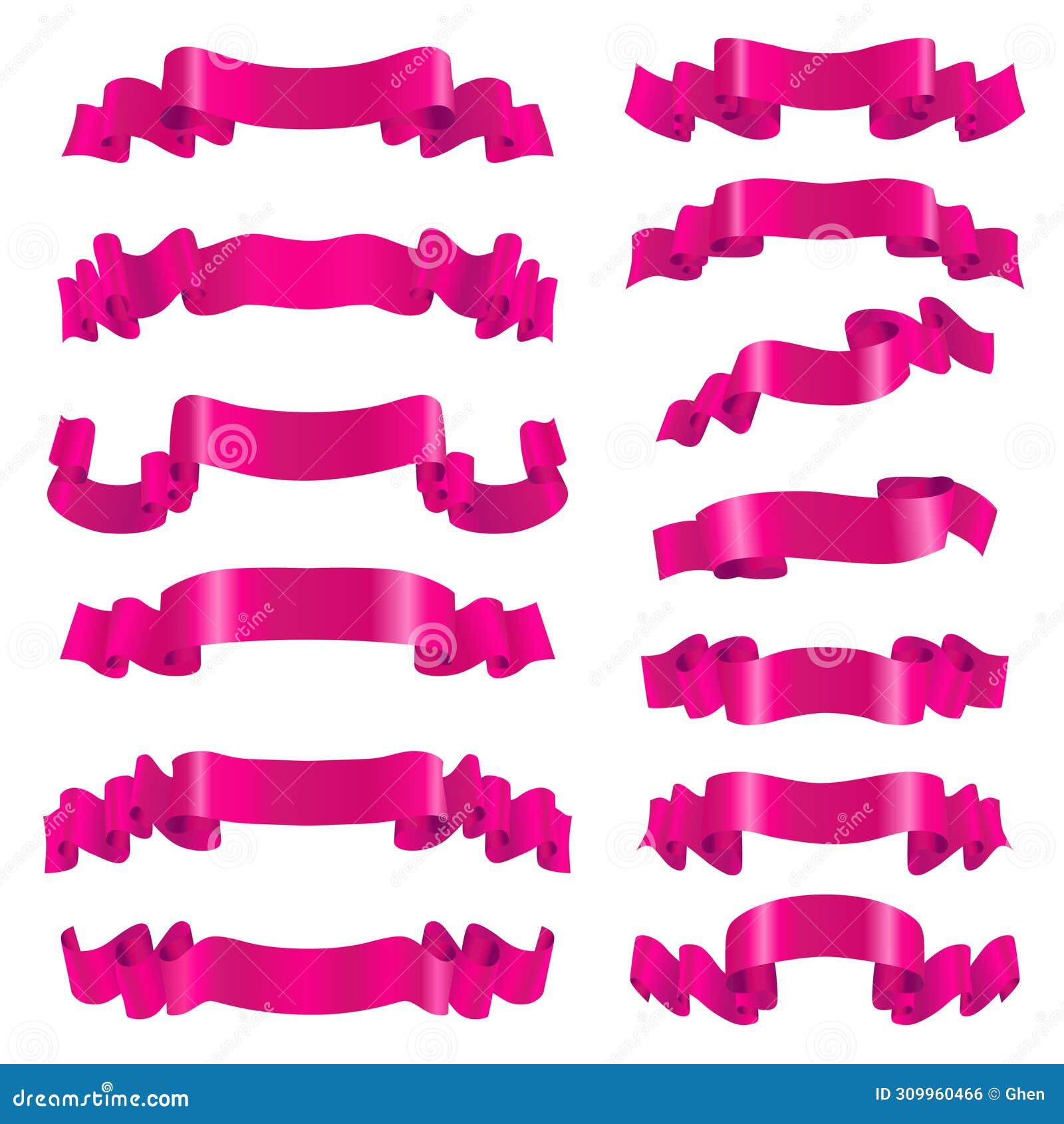 Set of Pink Ribbons in Vintage Style, Decorative Design Elements ...
