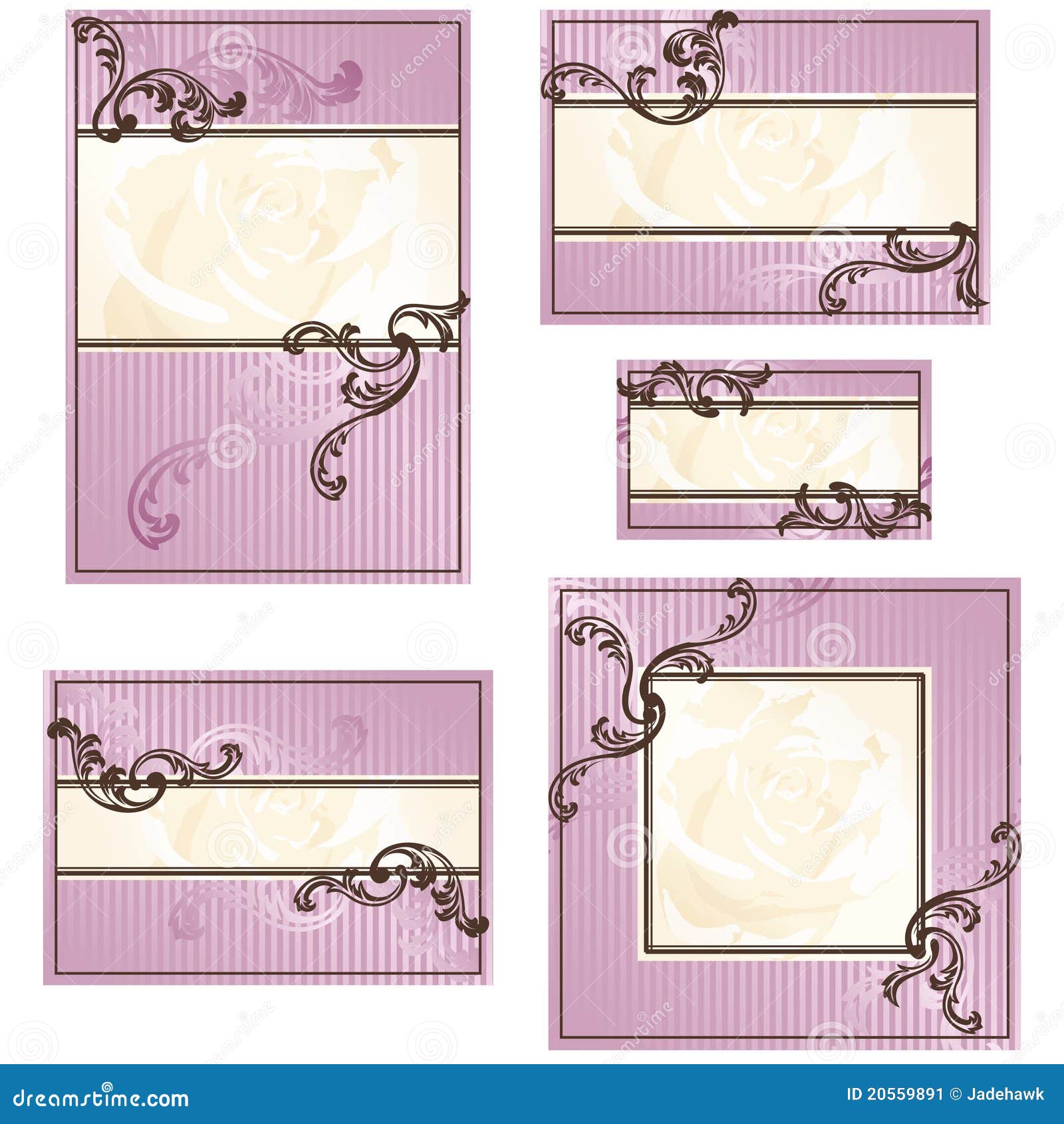Set of Pink Rococo Wedding Designs Stock Vector - Illustration of ...