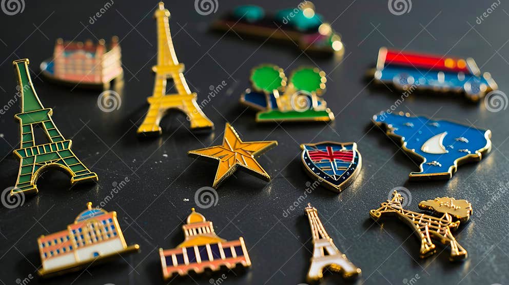 A Set of Pins with Different Landmarks and Symbols Stock Photo - Image ...
