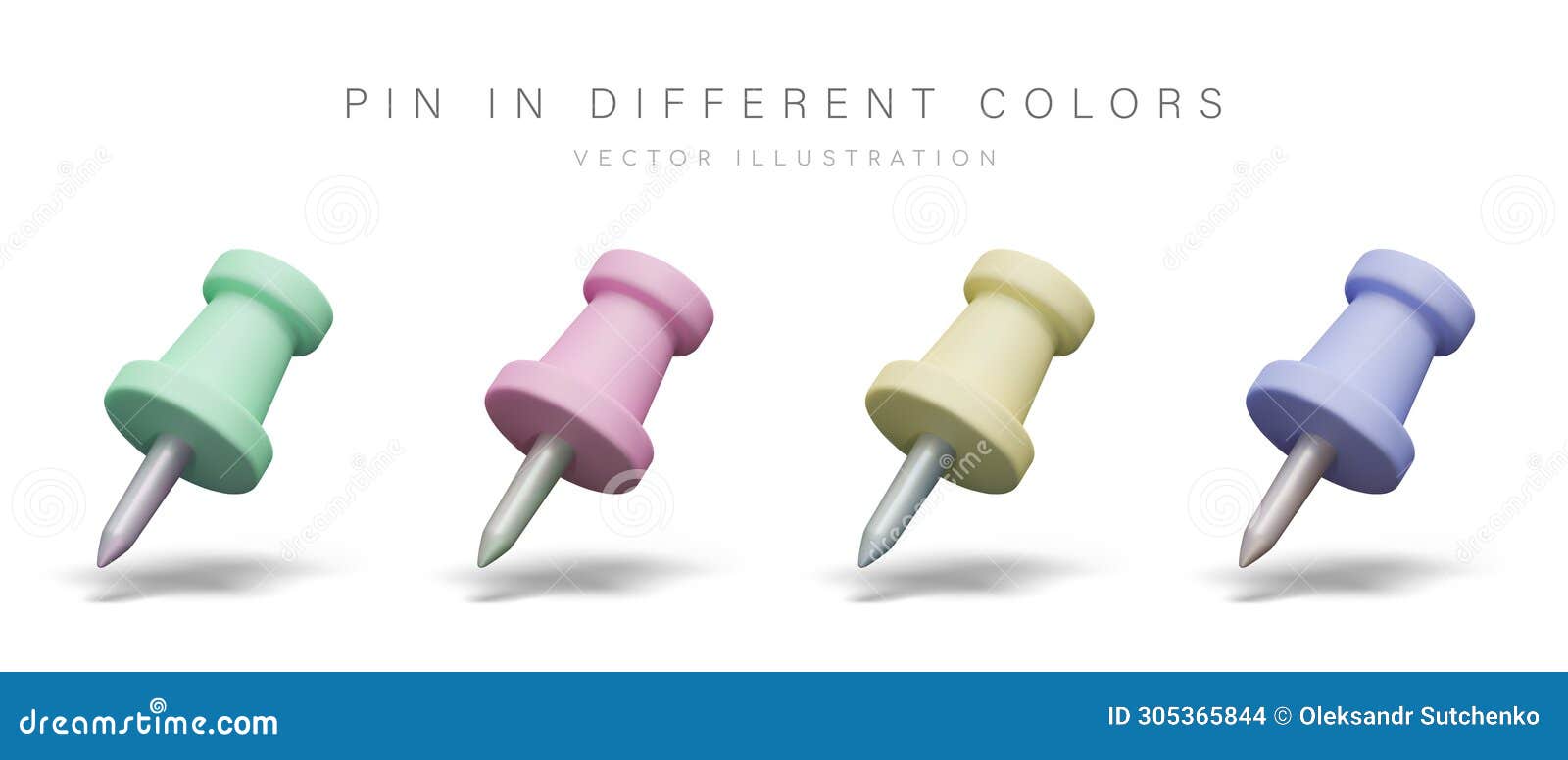 Set of Pins in Pastel Colors. Realistic Office Needles for Pinning ...