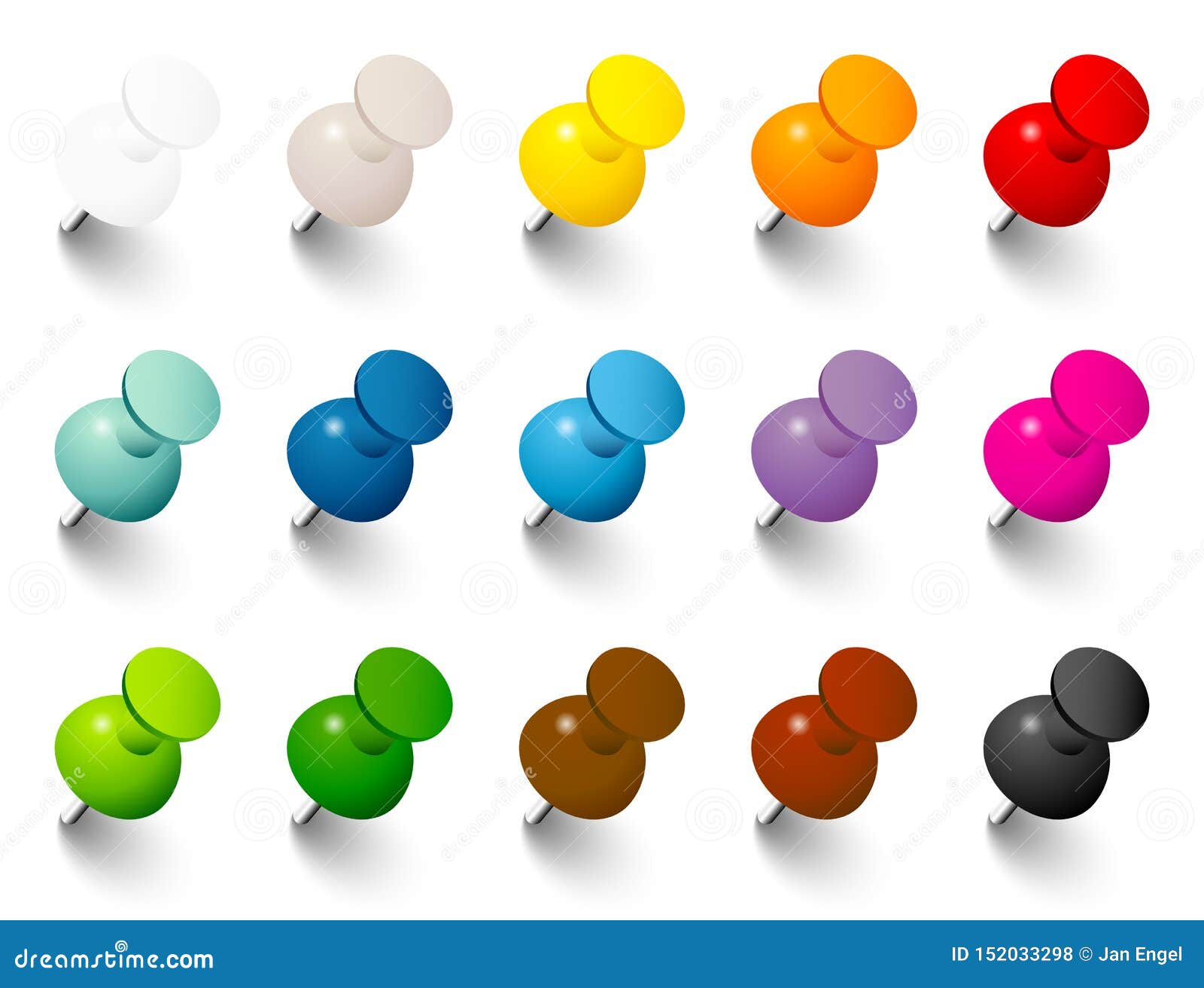 Set Pins with Shadow in Fifteen Colors Stock Vector - Illustration of ...