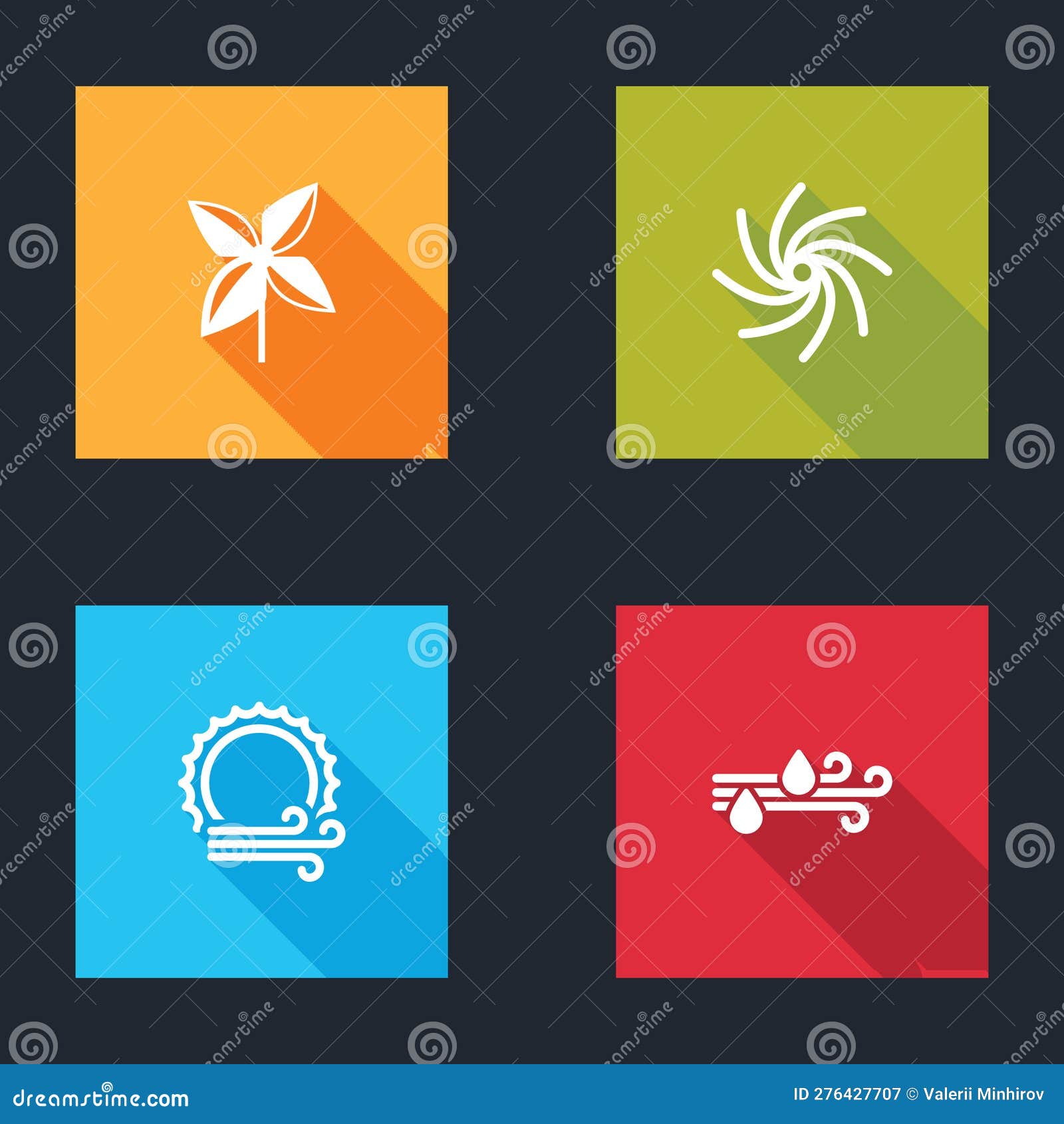 Set Pinwheel, Tornado, Wind and Sun and Rain Icon. Vector Stock Vector ...