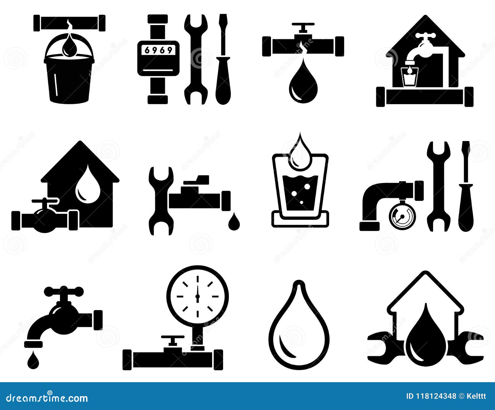 Set of Pipeline Construction Icons for Plumber Work Stock Vector ...