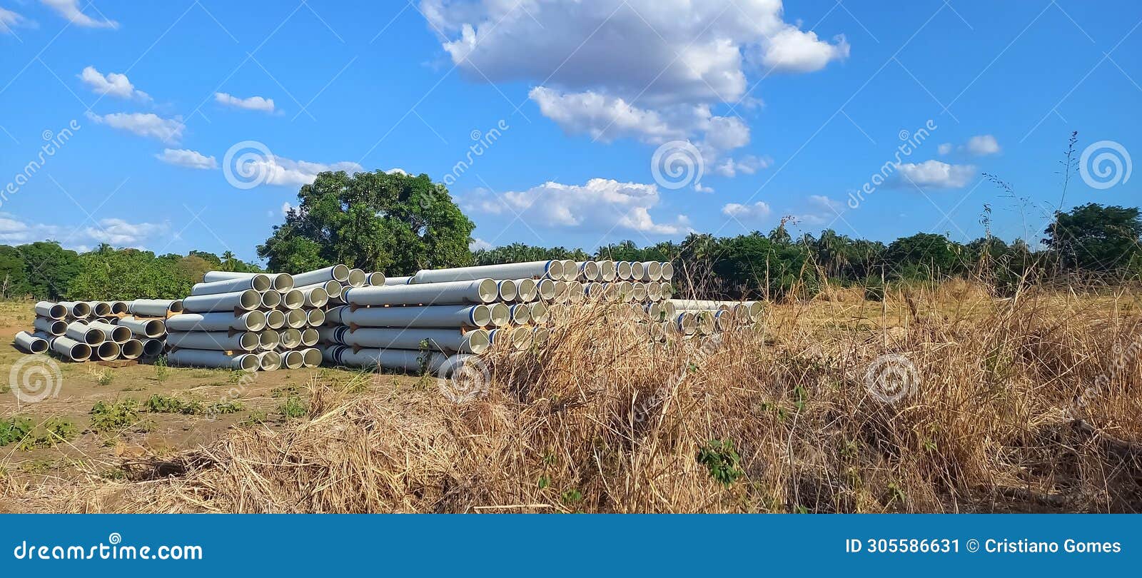 Sewer Pipes Stacked in an Open Area Stock Image - Image of prairie ...