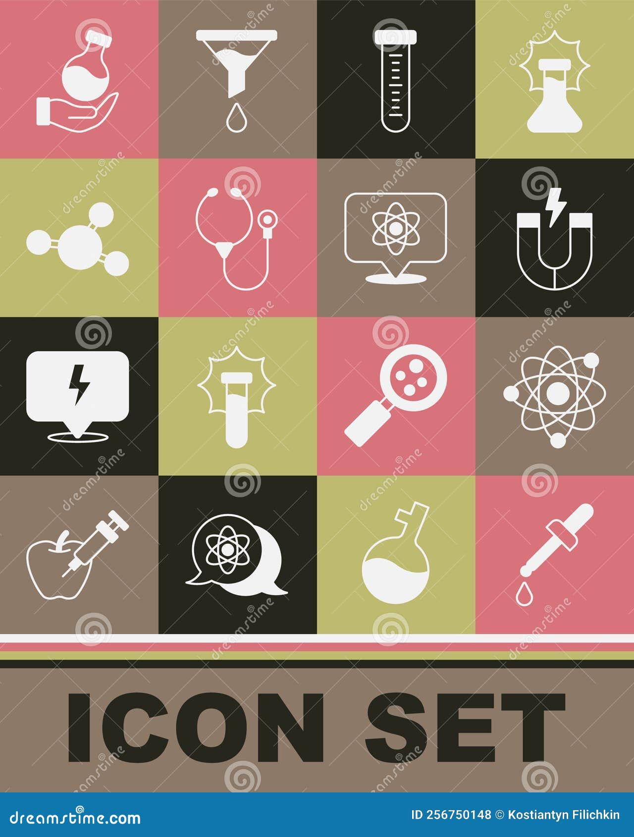 Set Pipette, Atom, Magnet, Test Tube, Stethoscope, Molecule, and Icon ... Set Pipette, Atom, Magnet, Test Tube, Stethoscope, Molecule, and Icon ...